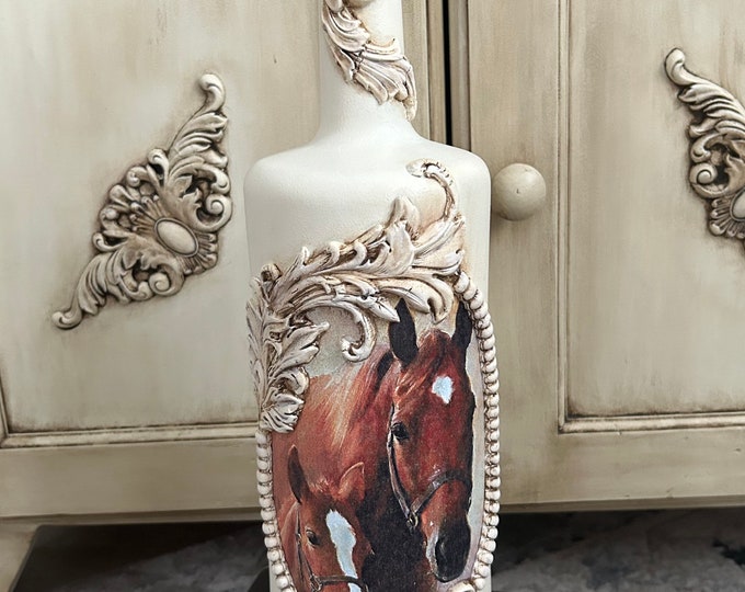 Handcrafted Decoupaged Bottle, Horses Decorative Accent, Rustic Horse ...