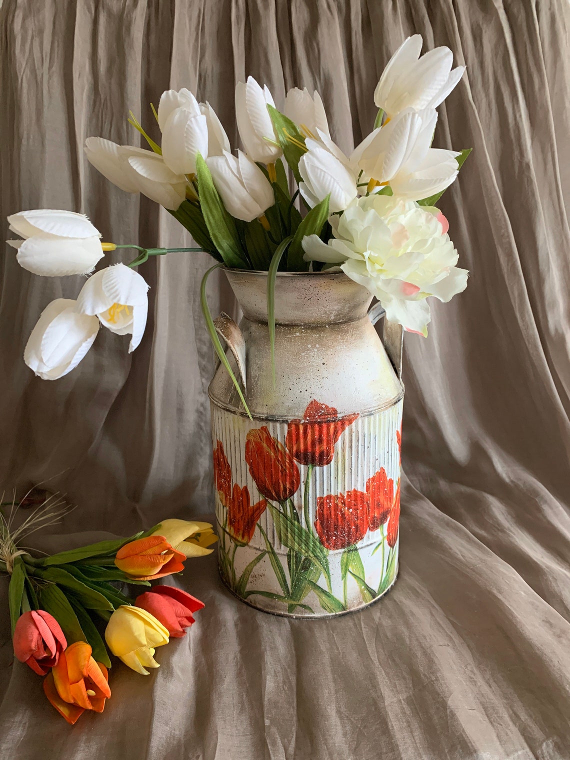 Hand Painted Decoupage Galvanized Bucket Tabletop Accent - Etsy