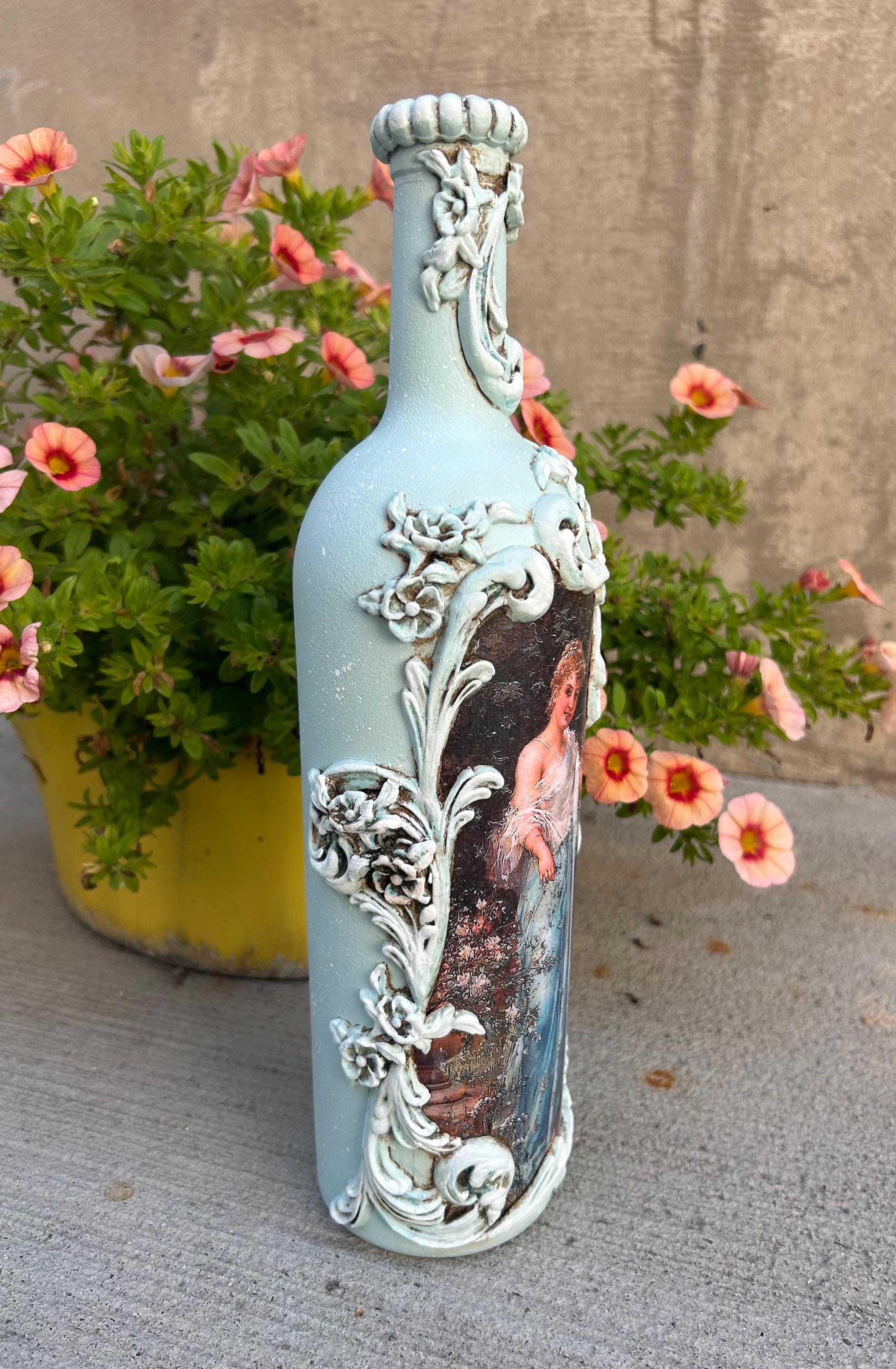 Handcrafted Decoupaged Bottle: Vintage Lady Shabby Chic Home Decor - Etsy
