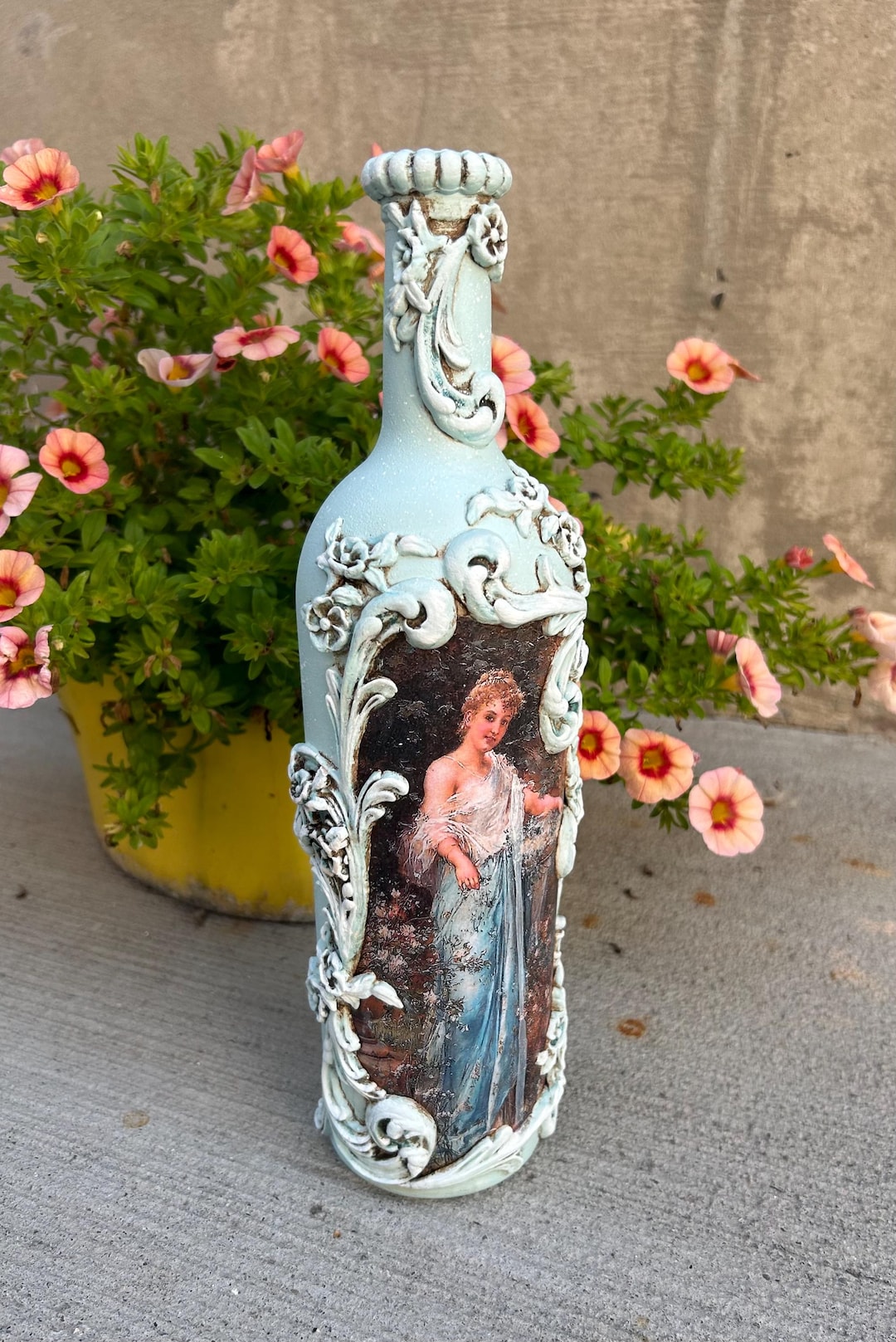 Handcrafted Decoupaged Bottle: Vintage Lady Shabby Chic Home Decor - Etsy