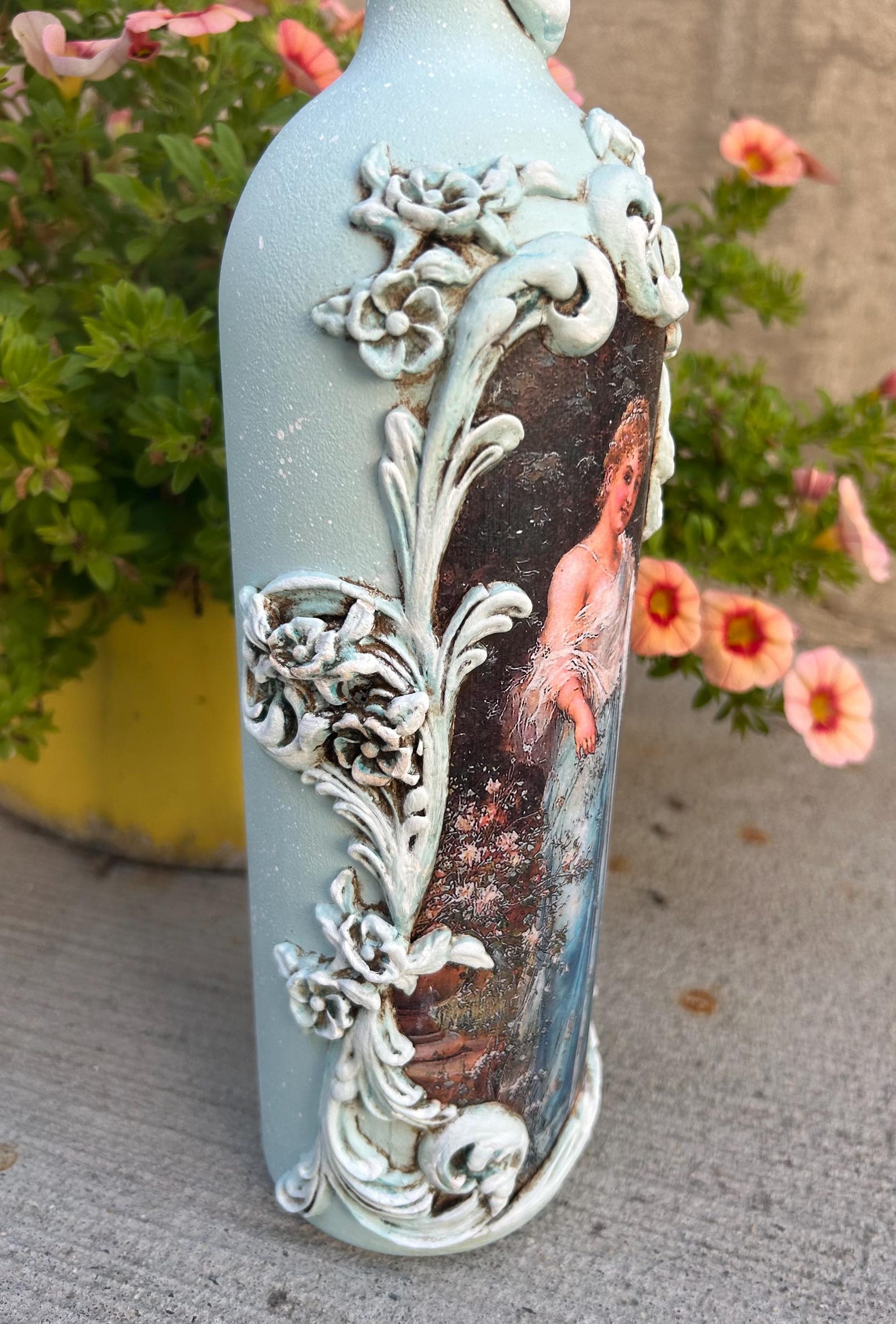 Handcrafted Decoupaged Bottle: Vintage Lady Shabby Chic Home Decor - Etsy