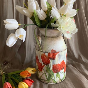 Hand Painted Decoupage Galvanized Bucket, Tabletop Accent, Country Home ...