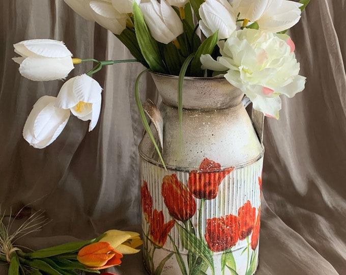 Hand Painted Decoupage Galvanized Bucket Tabletop Accent - Etsy