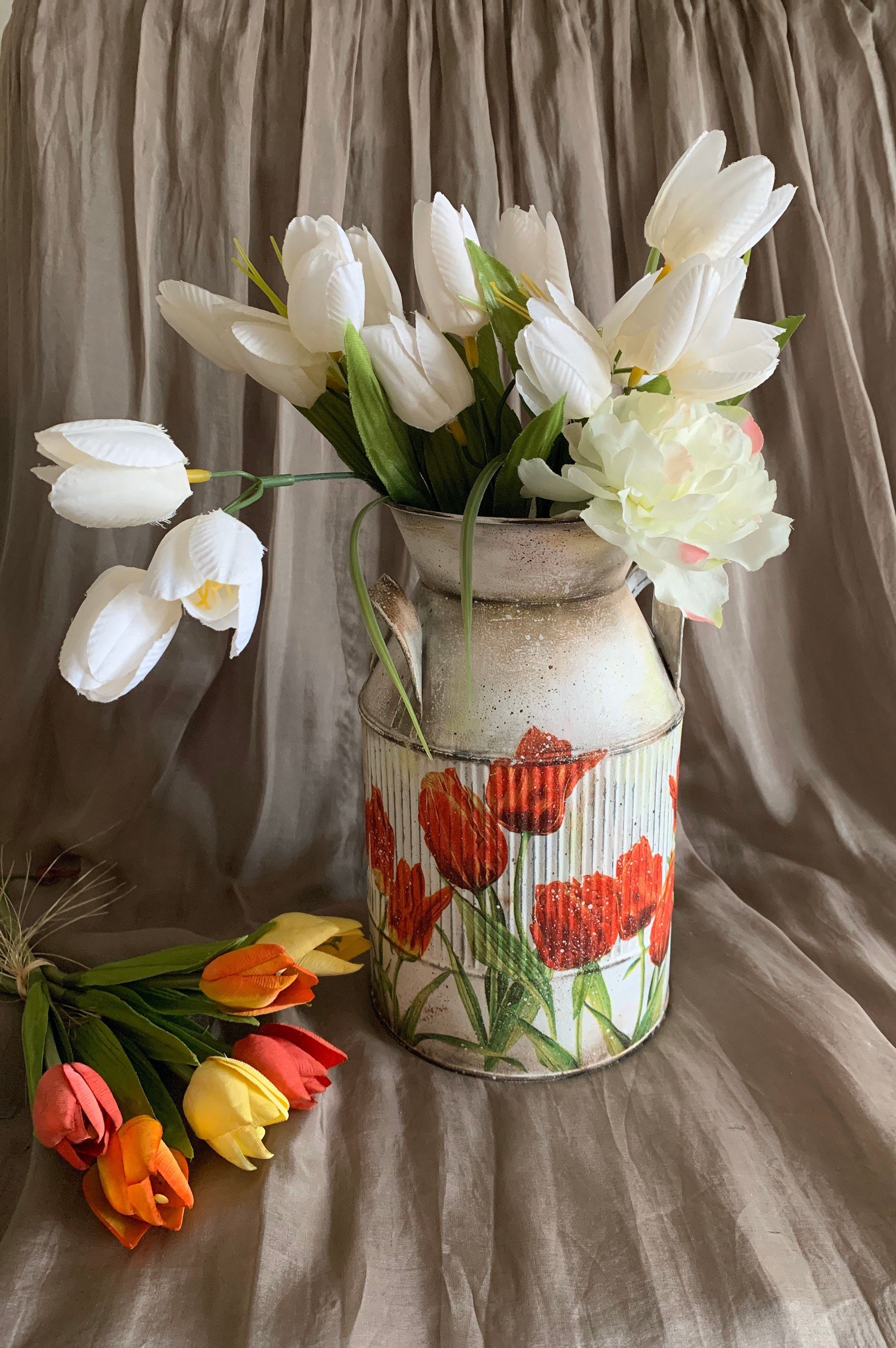 Hand Painted Decoupage Galvanized Bucket Tabletop Accent - Etsy