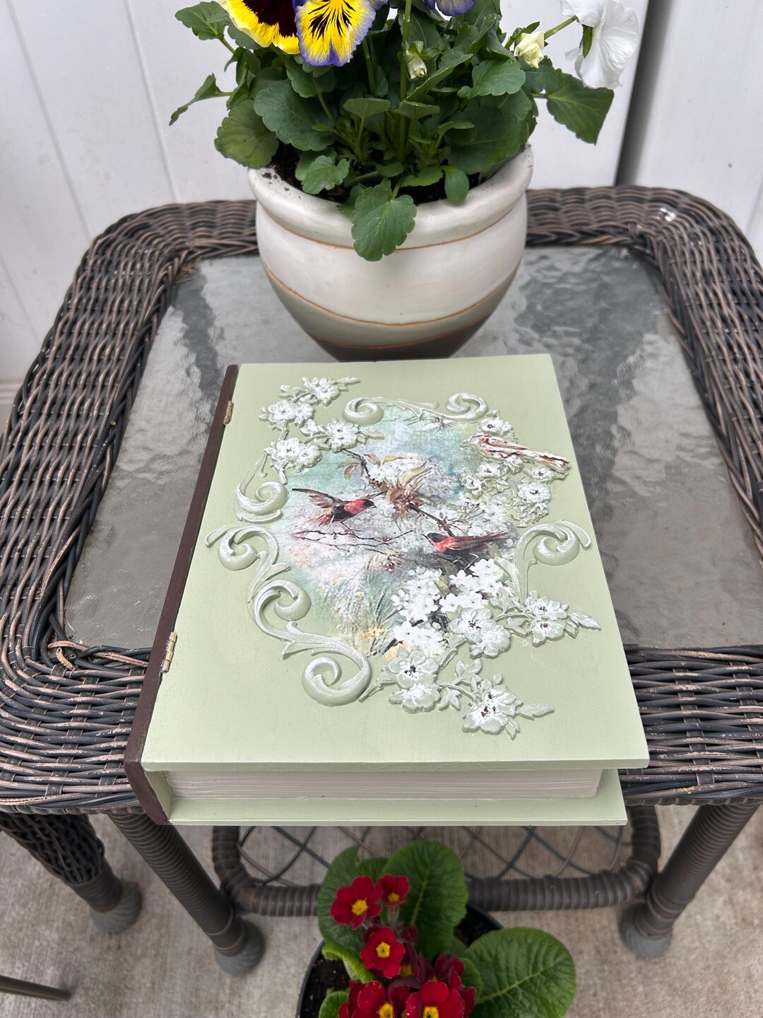 Handcrafted Decoupage Wooden Box: Bird and Butterfly Decorative Jewelry ...