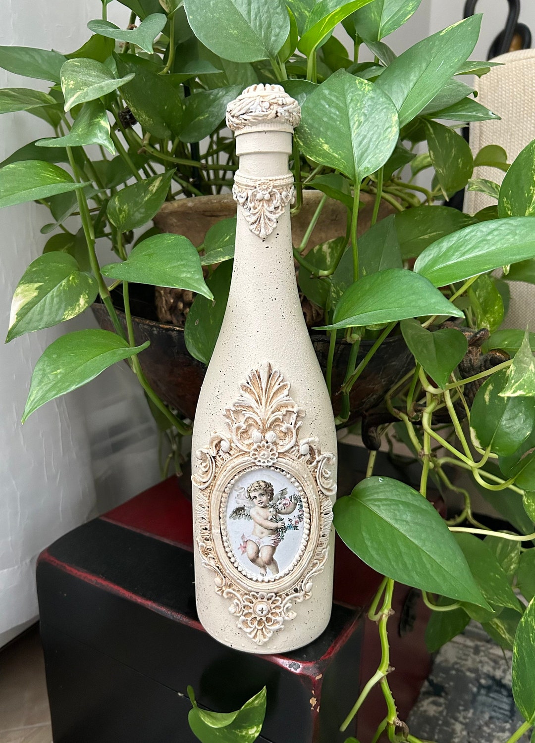Handcrafted Decoupaged Angel Bottle: Shabby Chic Home Decor - Etsy