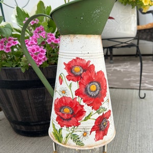Decoupage Decorated Galvanized Metal Pitcher, Tabletop Accent, Country ...
