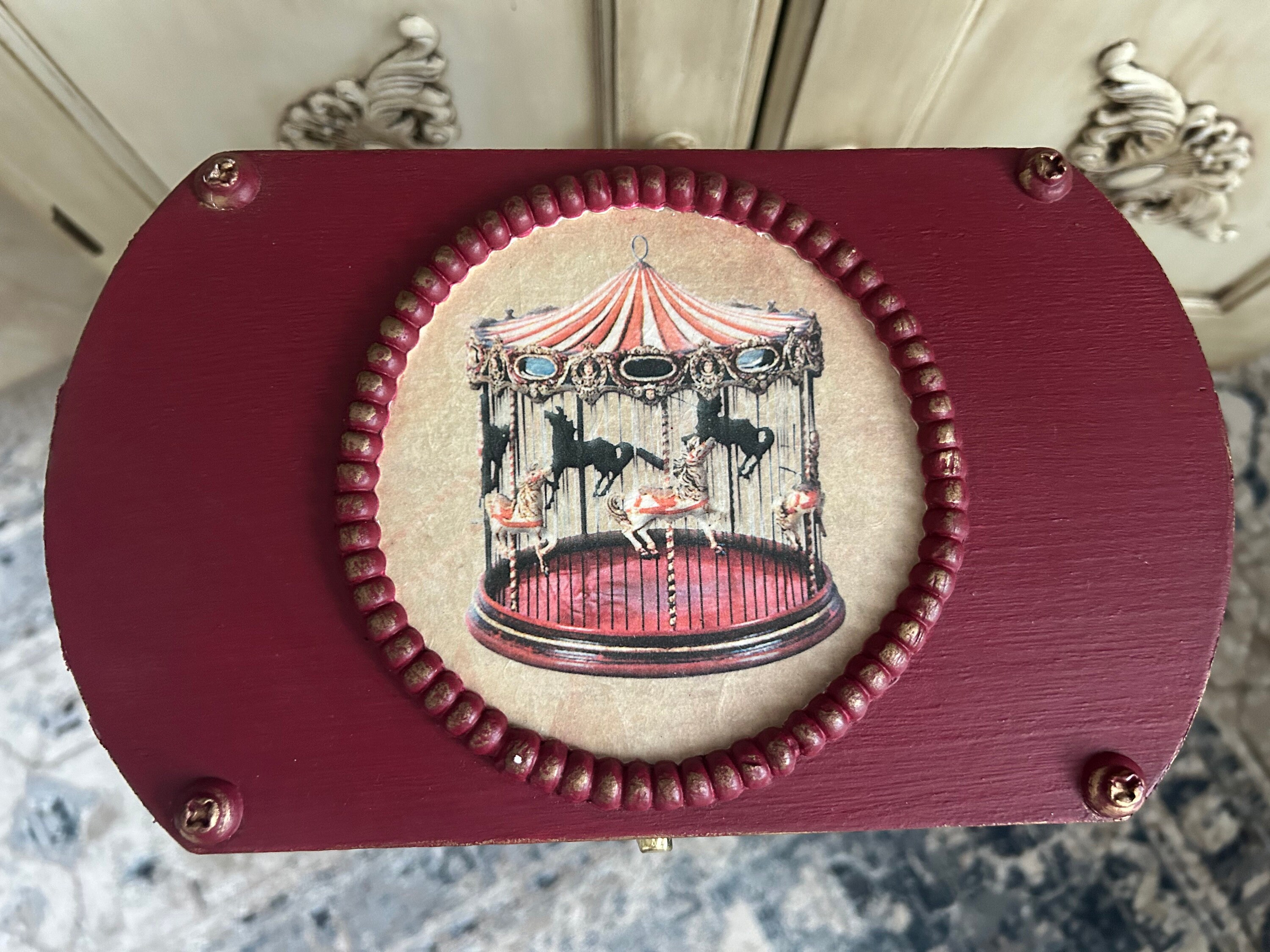 Handcrafted Carnival Theme Decoupage Wooden Box, Keepsake Box, Storage ...