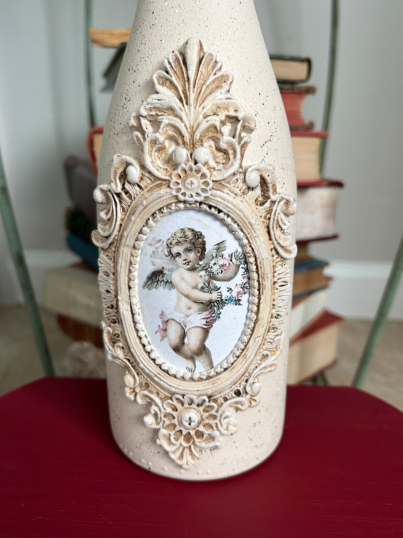 Handcrafted Decoupaged Angel Bottle: Shabby Chic Home Decor - Etsy