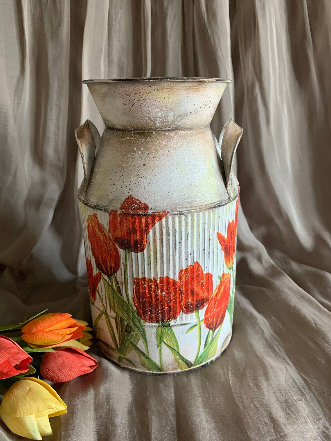 Hand Painted Decoupage Galvanized Bucket Tabletop Accent - Etsy