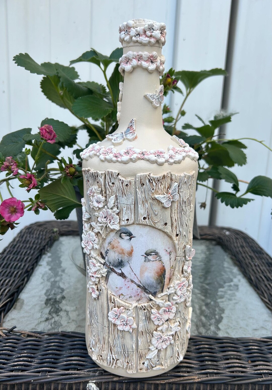 Set of 4 Handcrafted Decoupage Glass Bottles: Shabby Chic Decor - Etsy