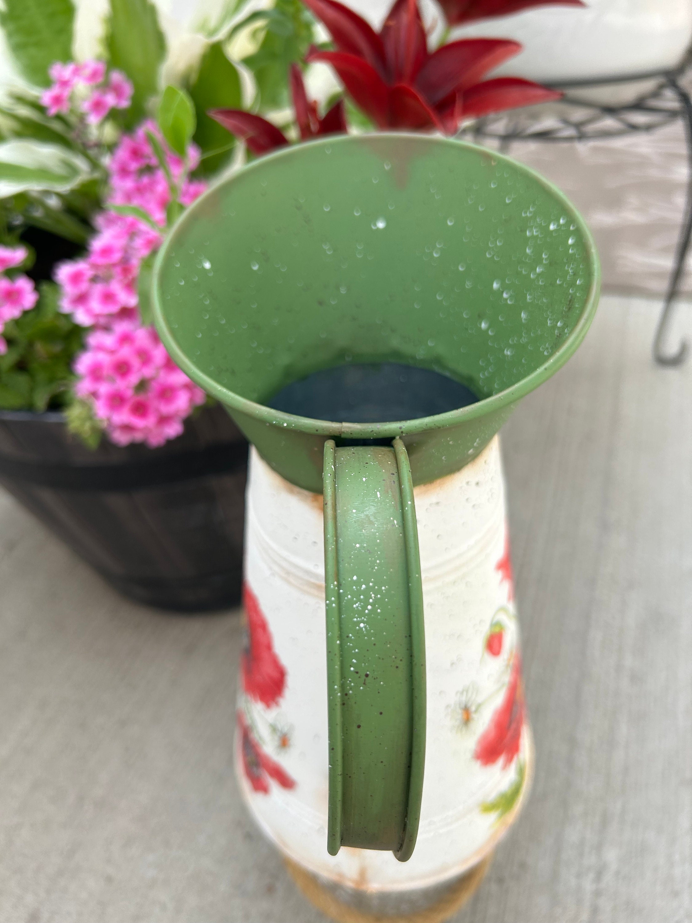 Decoupage Decorated Galvanized Metal Pitcher, Tabletop Accent, Country ...