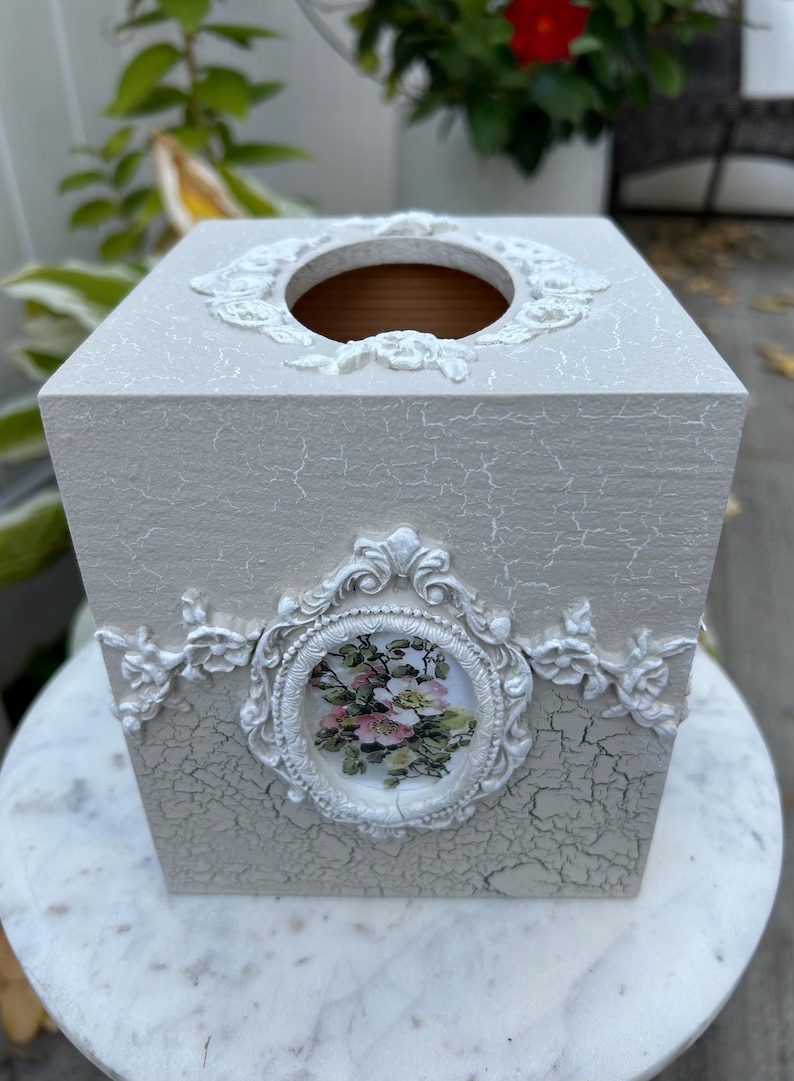 Handcrafted Floral Decoupage Tissue Box Cover: Shabby Chic Decor - Etsy
