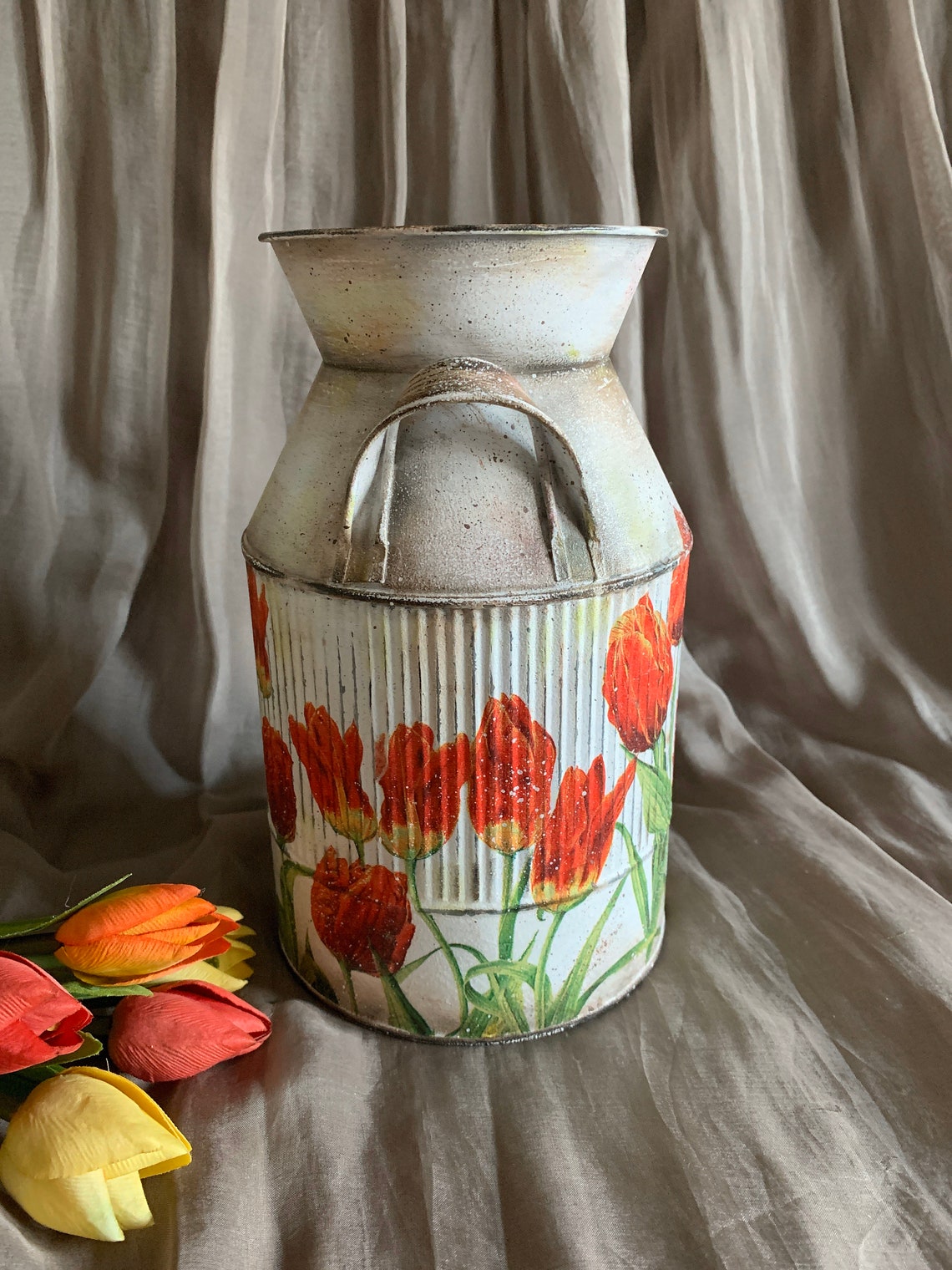 Hand Painted Decoupage Galvanized Bucket Tabletop Accent - Etsy