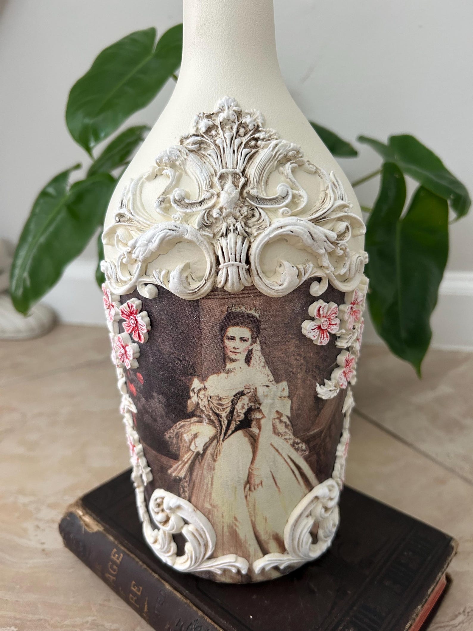 Handcrafted Decoupaged Bottle, Vintage Lady Decorative Accent, Unique ...