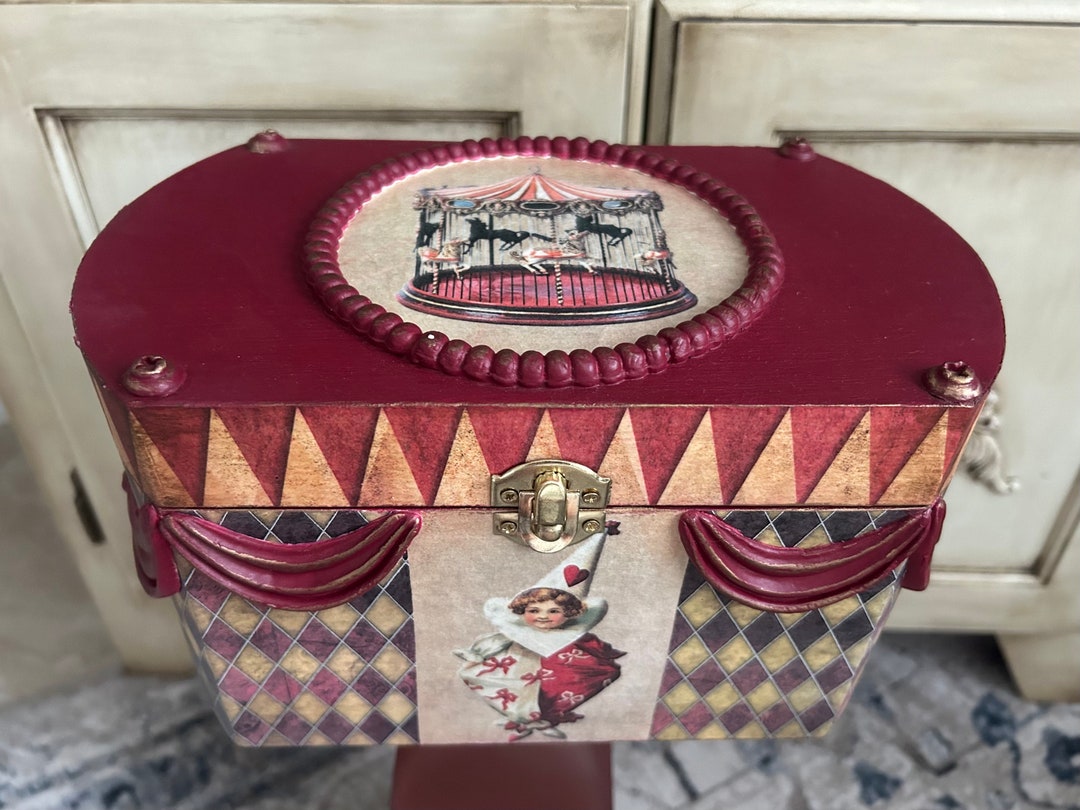 Handcrafted Carnival Theme Decoupage Wooden Box, Keepsake Box, Storage ...