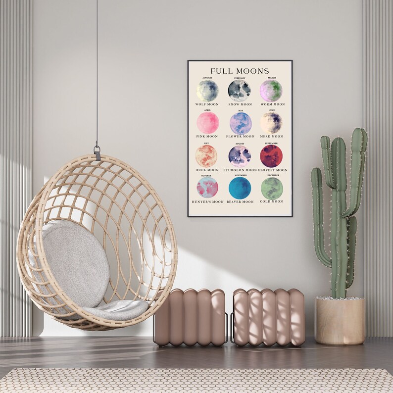 Full Moon Calendar Printable Poster, Moon Phases, Digital Calendar - Etsy