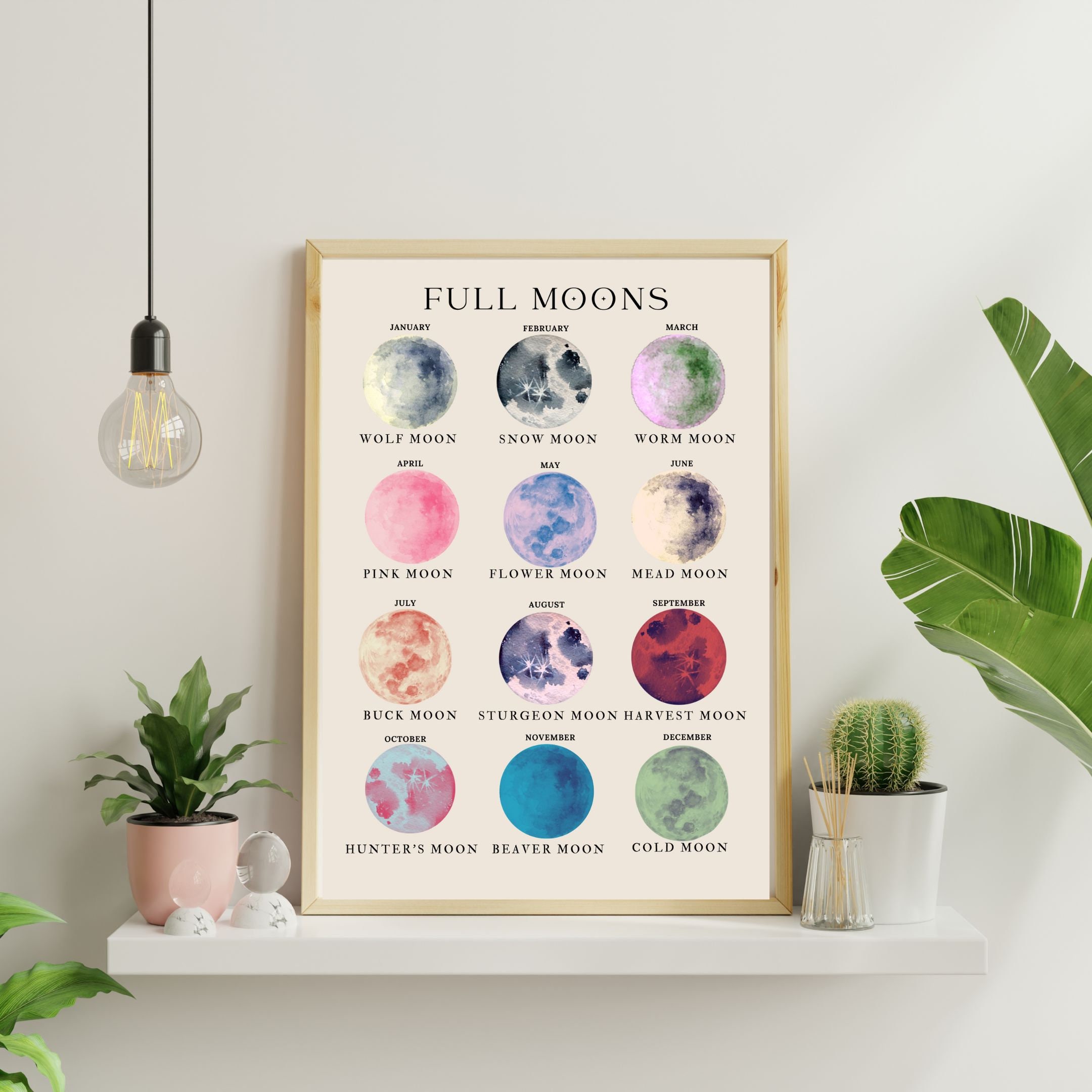 Full Moon Calendar Printable Poster, Moon Phases, Digital Calendar - Etsy