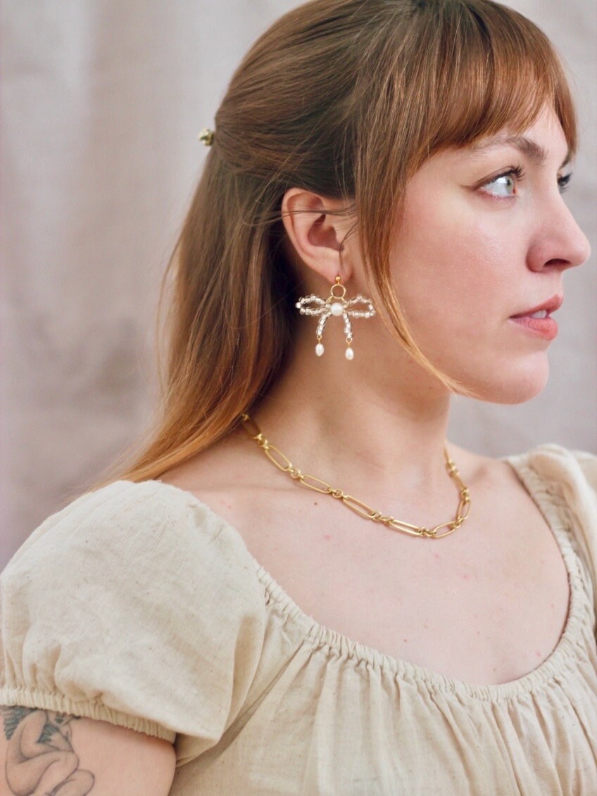 Beaded Bow Statement Earrings / Cute Unique Jewelry / Gifts - Etsy