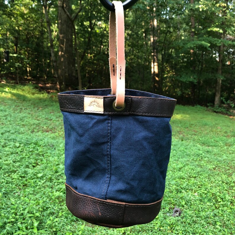 Navy Blue Waxed Canvas and Leather BUCKET BAG Handcrafted Tote - Etsy