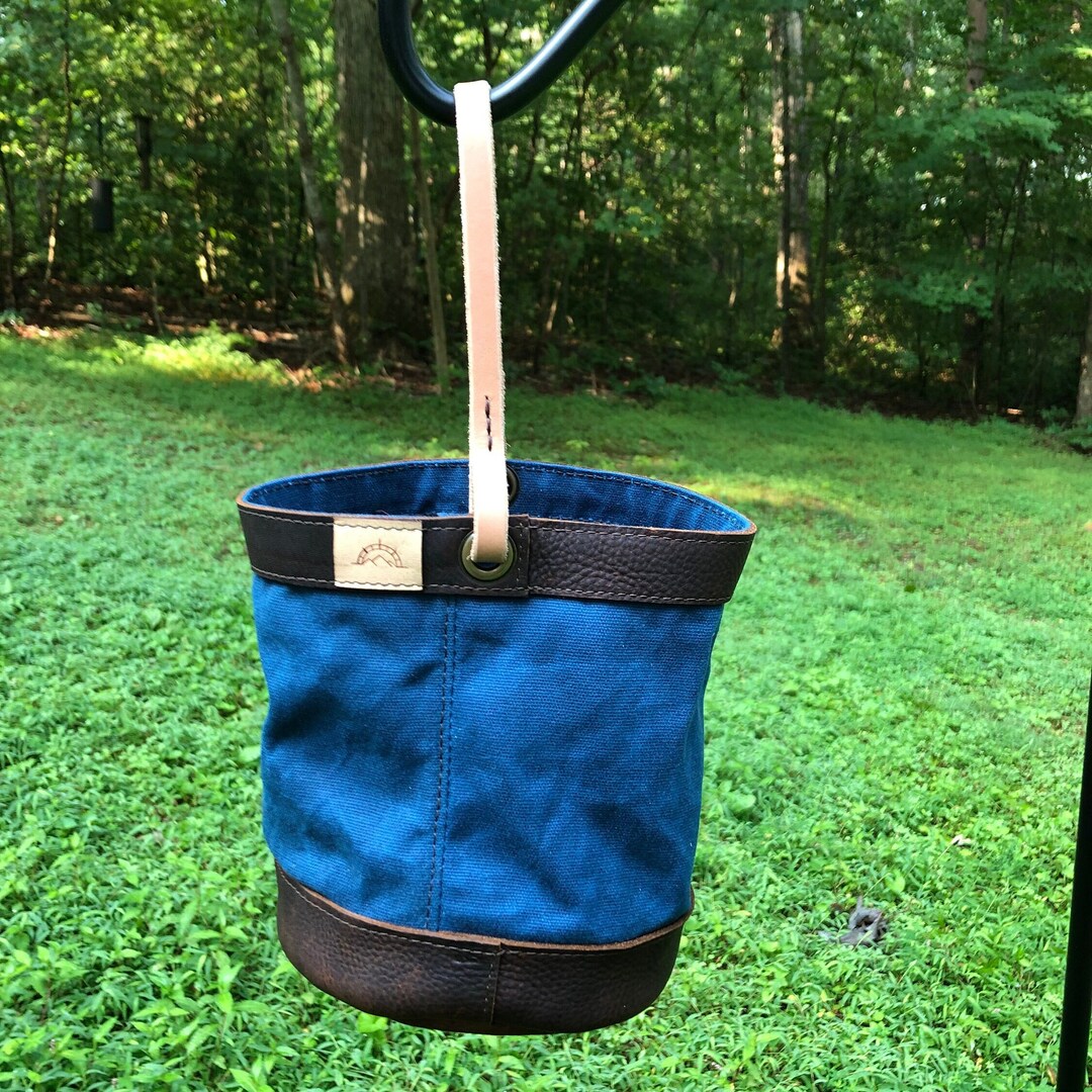 Blue Waxed Canvas and Leather BUCKET BAG Handcrafted Tote - Etsy