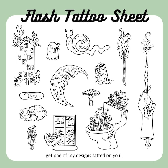 Flash Tattoo Design Small Line Work Detailed Tattoo Designs | Etsy