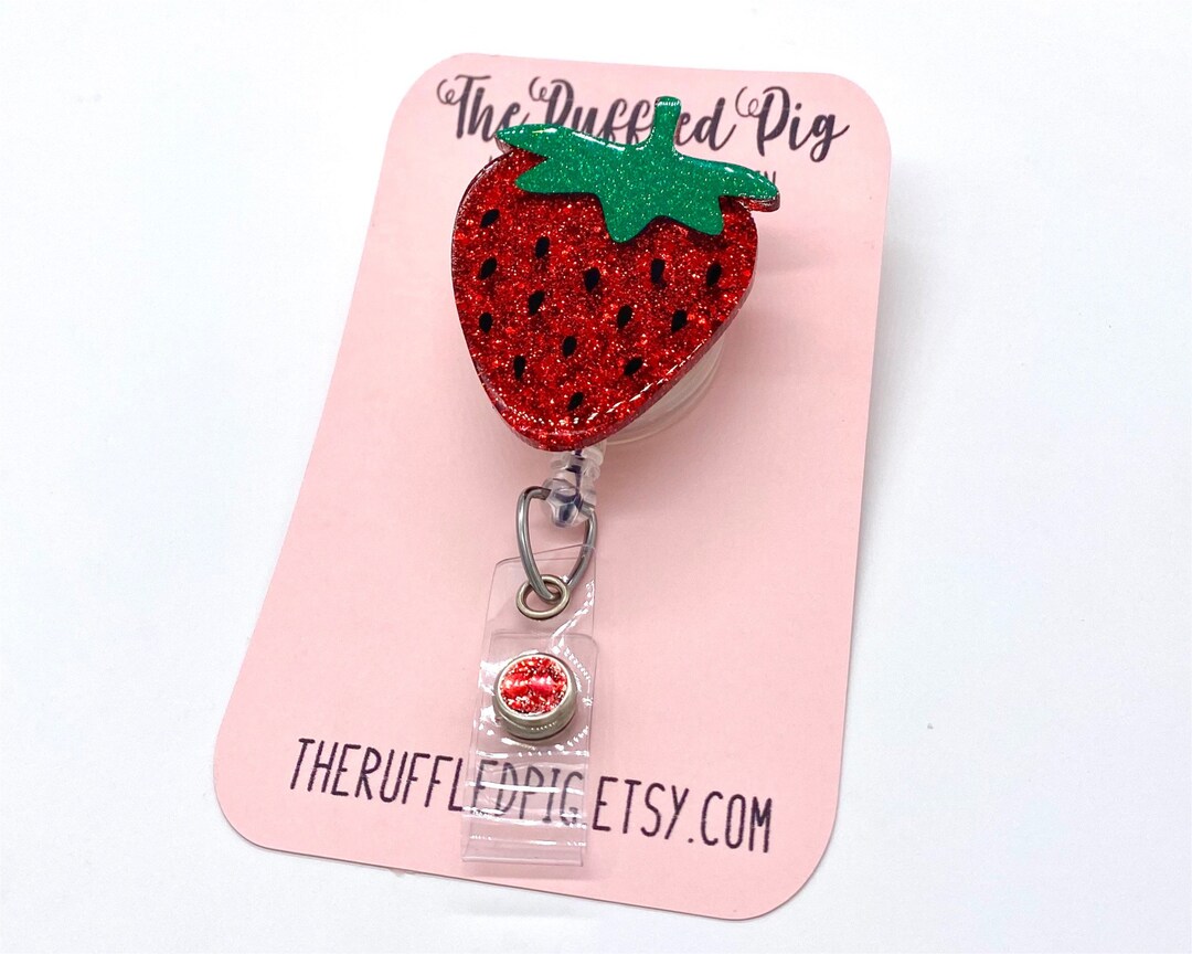 Strawberry Badge Reel: Lanyard - Clip - Carabiner - Glitter ...