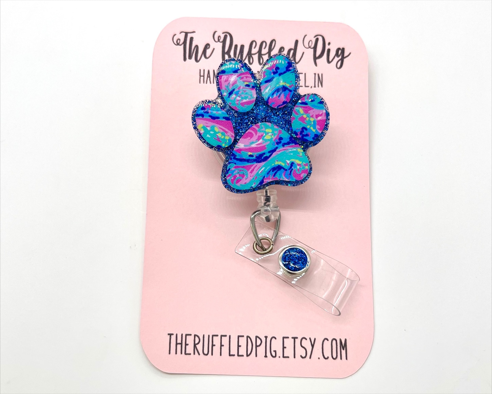 Paw Print Retractable Badge Reel Dog ID Holder RN Pet Key - Etsy