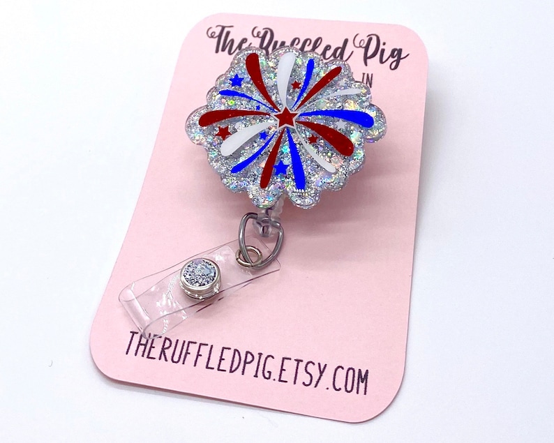 Fireworks Retractable Badge Reel July 4 Nurse Accessory USA | Etsy