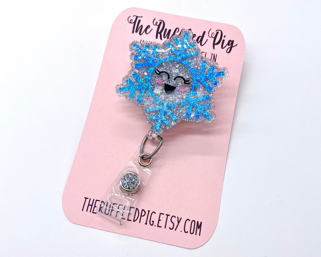 Snowflake Glitter Badge Reel, Winter Clip, Snow Princess Lanyard ...