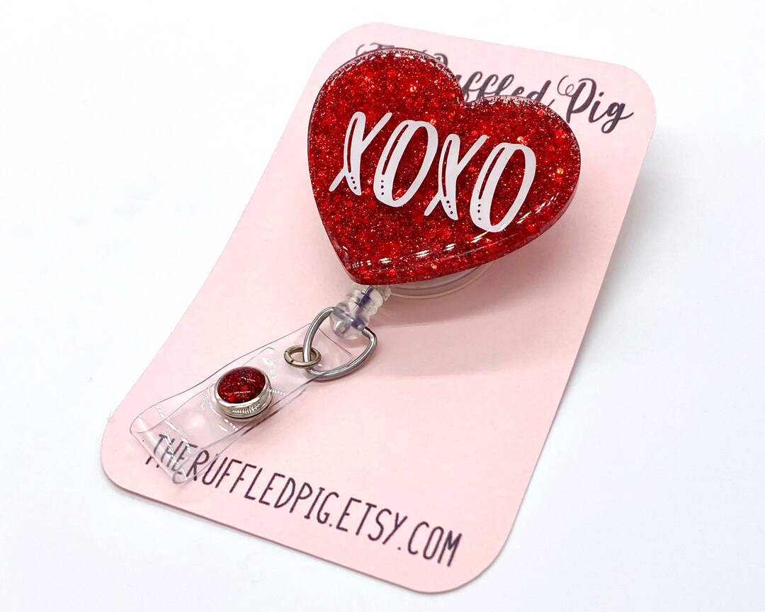 XOXO Valentine’s Day Heart - Clip - Lanyard - Carabiner - Red Glitter ...