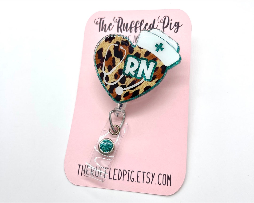 Registered Nurse Heart Badge Reel for Women, Leopard Print Badge Clip ...