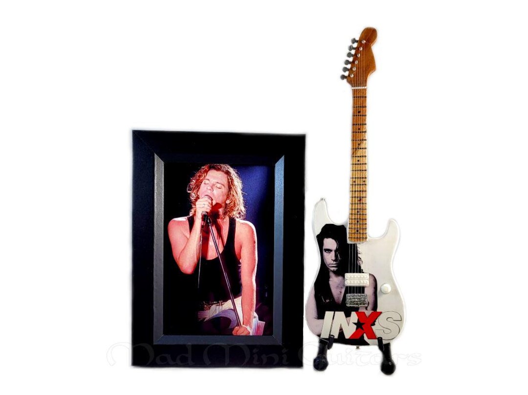 Miniature Guitar INXS With Stand + Photo + Frame 6X4. Micheal HUTCHENCE ...