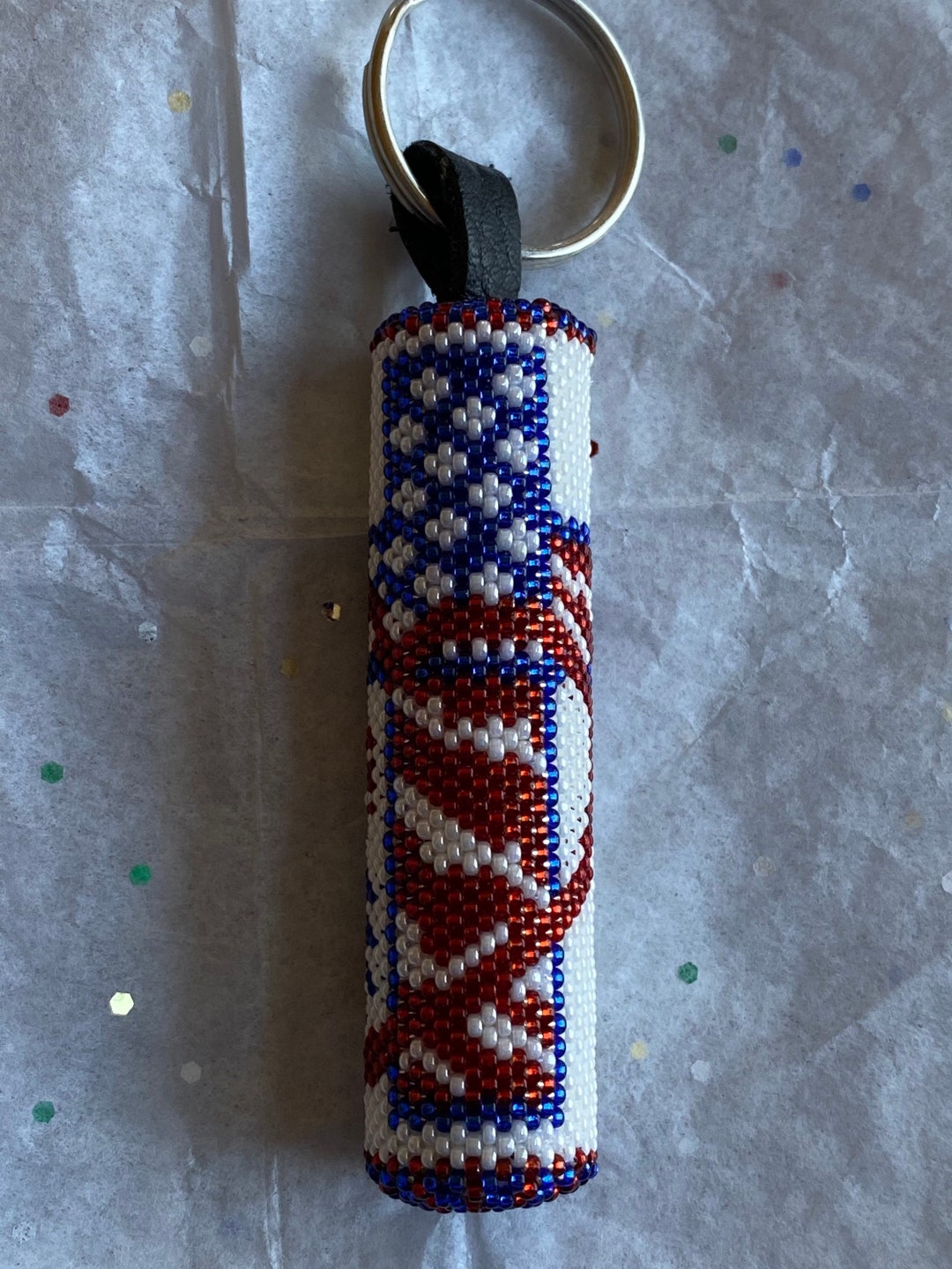 Hand Beaded USA Hope Keychain With a Cross. Handmade US Keychain With ...