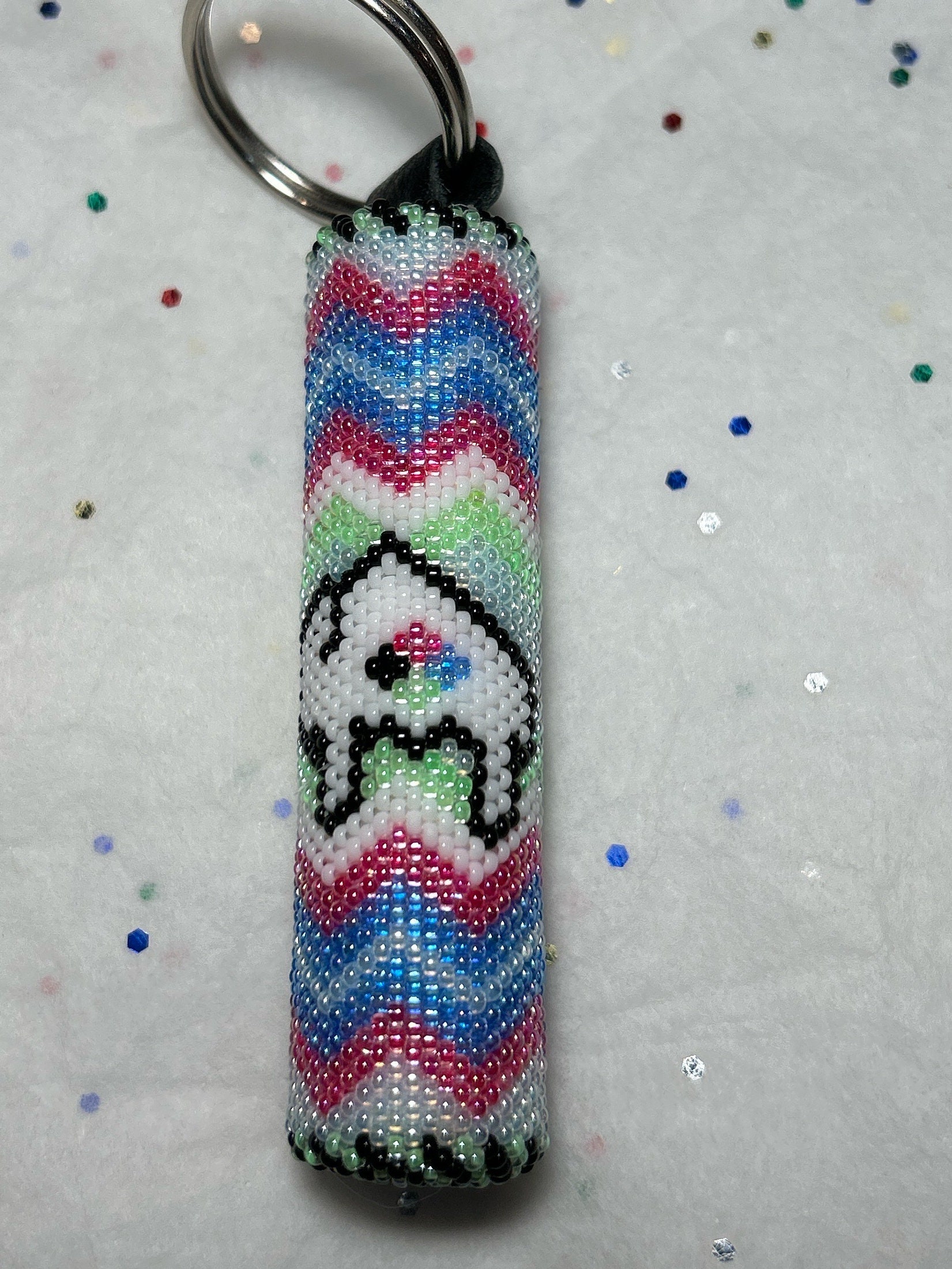 Native Hand Beaded Spiritual White Buffalo With Feathers Keychain. SOLD ...