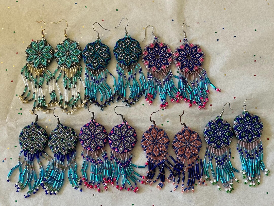 Native 8 Point Star Medallion Seed Bead Earrings. Native American ...