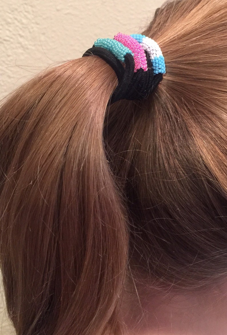 Hand Beaded Elastic Hair Tie. Handmade Seed Bead Hair Ties. Assorted ...