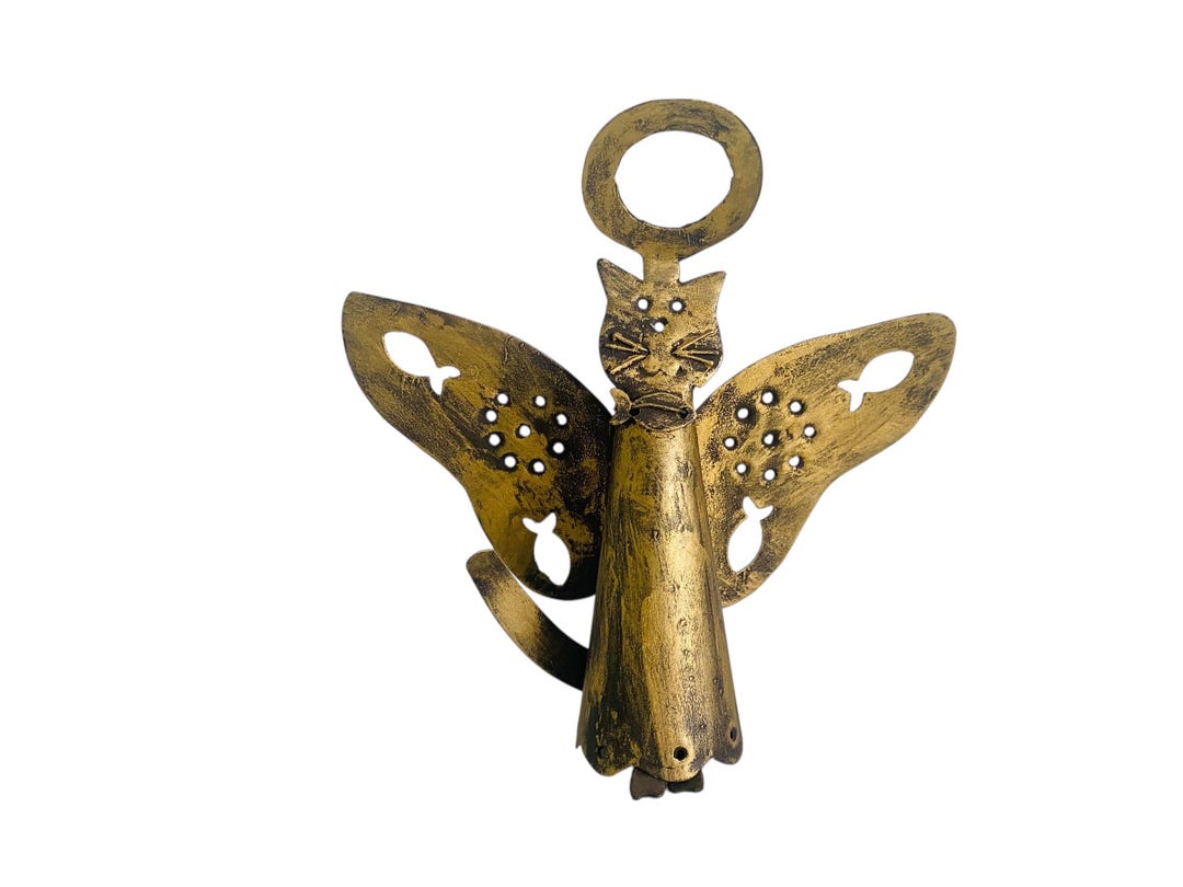 Gold Metal Angel Cat Bell, Whimsical Cat Sculpture - Etsy