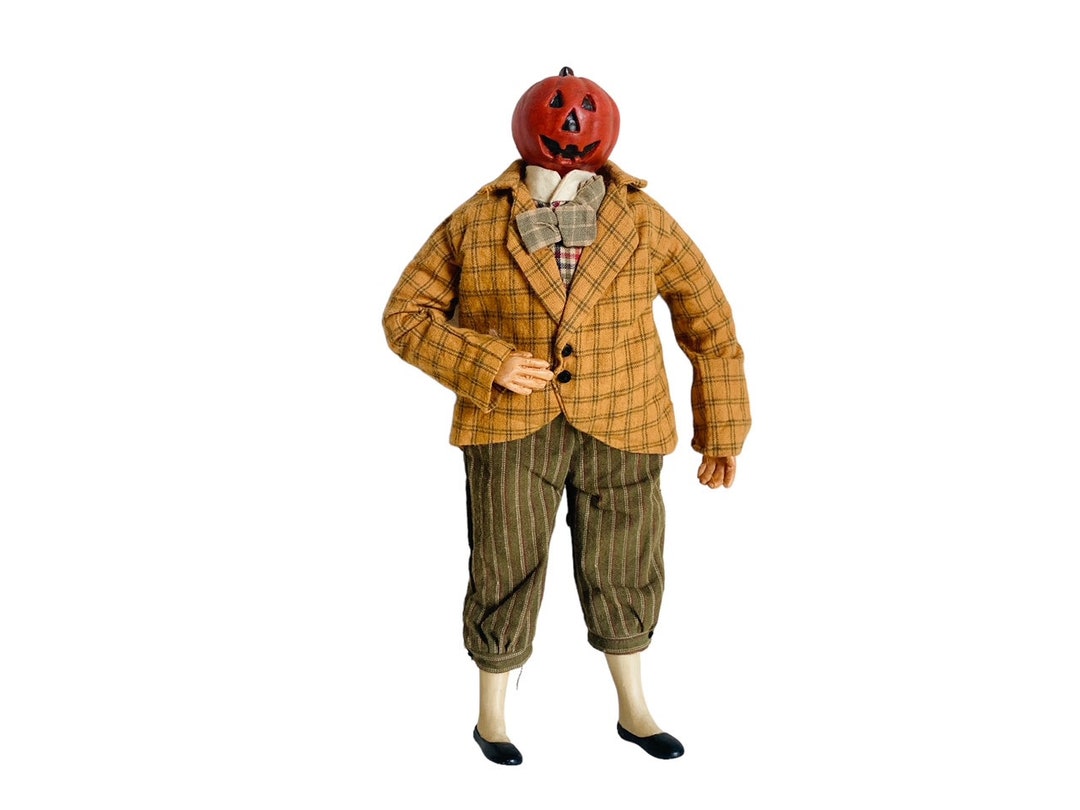 Vintage Halloween Pumpkinhead Figure Soft Body Resin Head Halloween ...