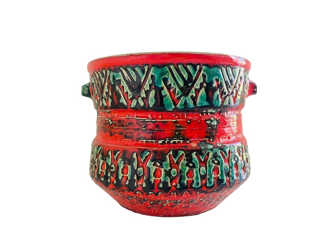 Mid Century 1960-70s Spara Edel Keramik Red and Aqua Pottery Planter - Etsy