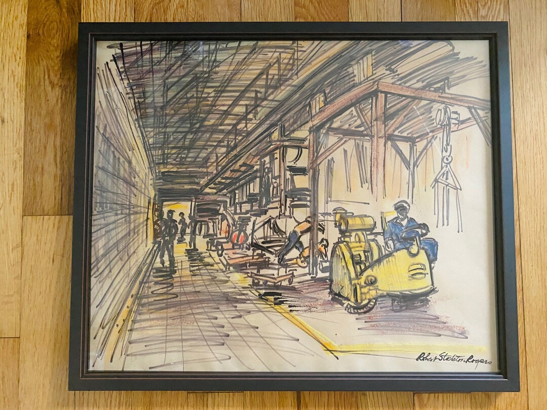 Robert Stockton Rogers Factory Scene Painting, 1940s-50s ...
