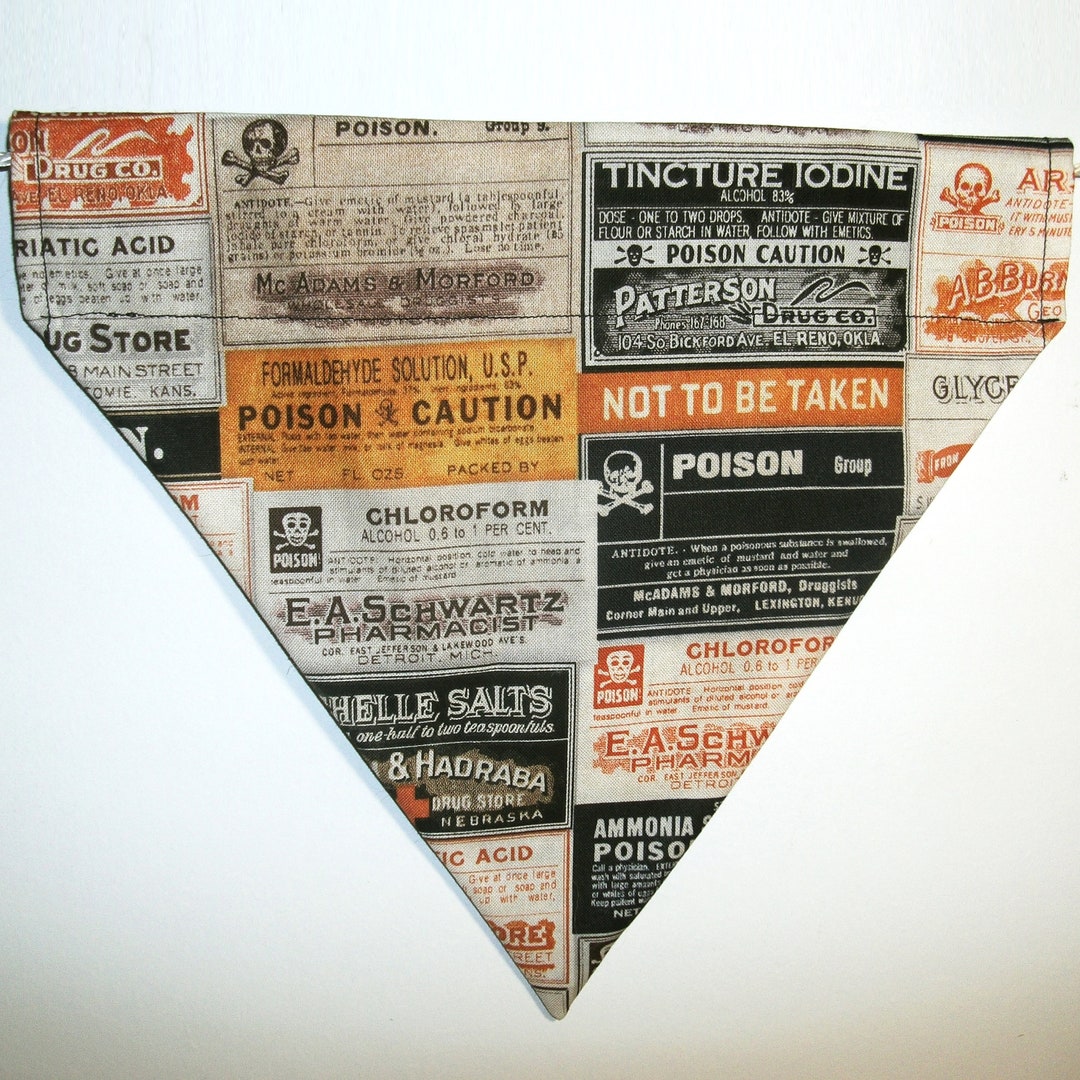Reversible Halloween Poison Labels/ Spooky Pun Street Names Pet Bandana ...
