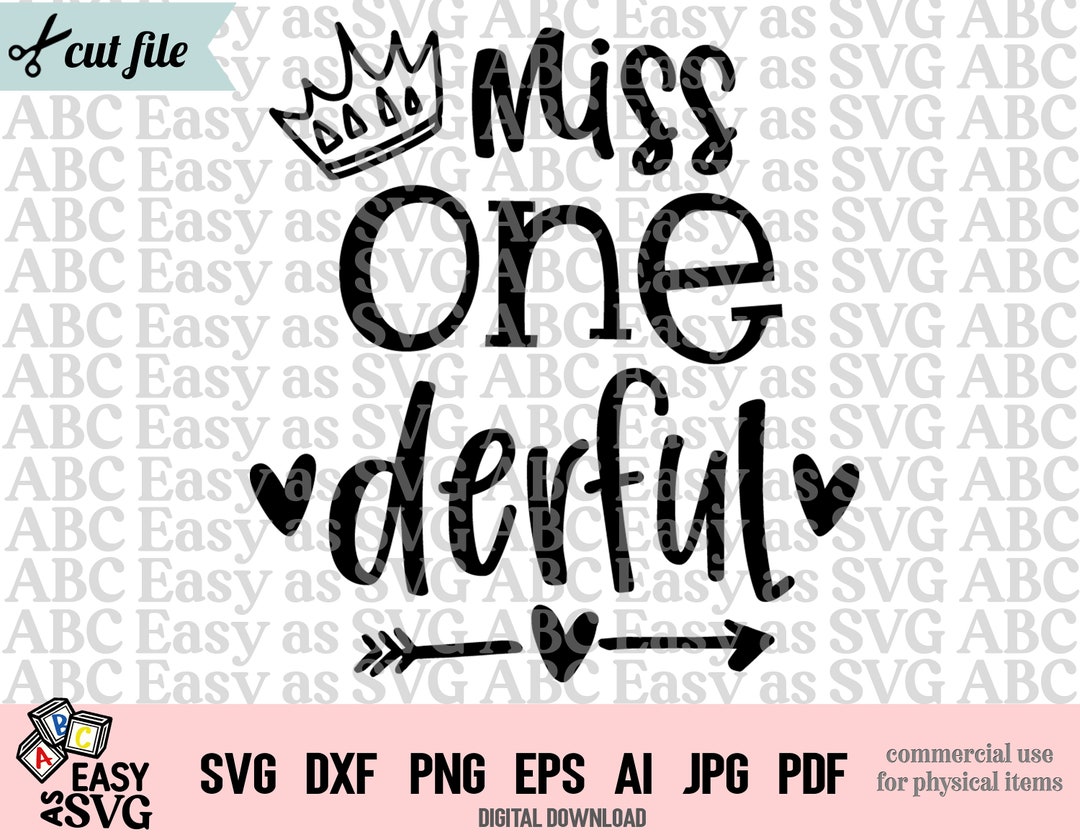 Miss One Derful SVG, Toddler Girl SVG, 1st Birthday SVG, Cut File, Baby ...