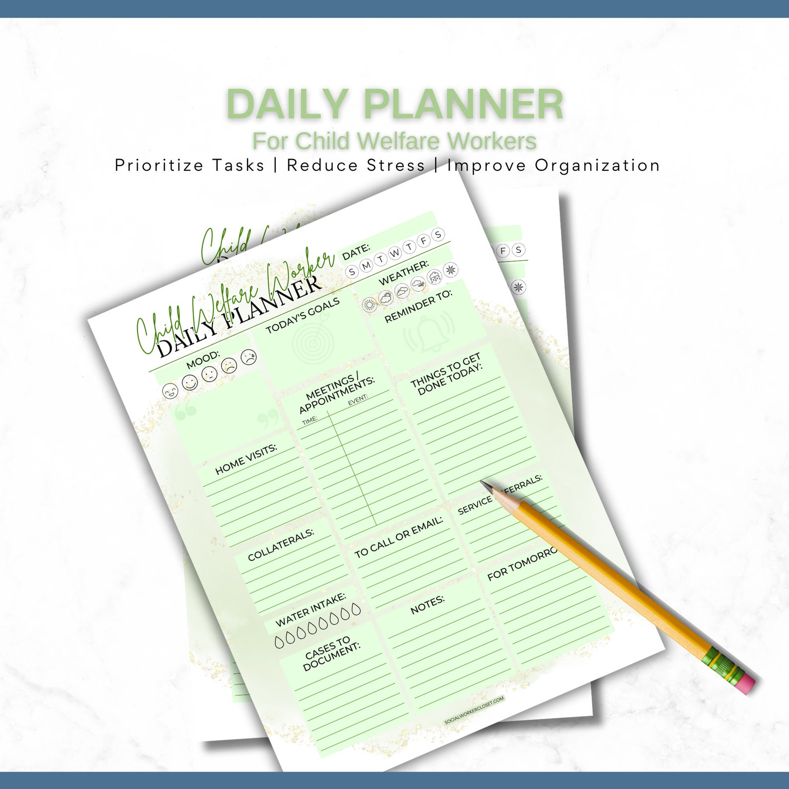 Child Welfare Case Manager Daily Planner: Green Theme (digital ...