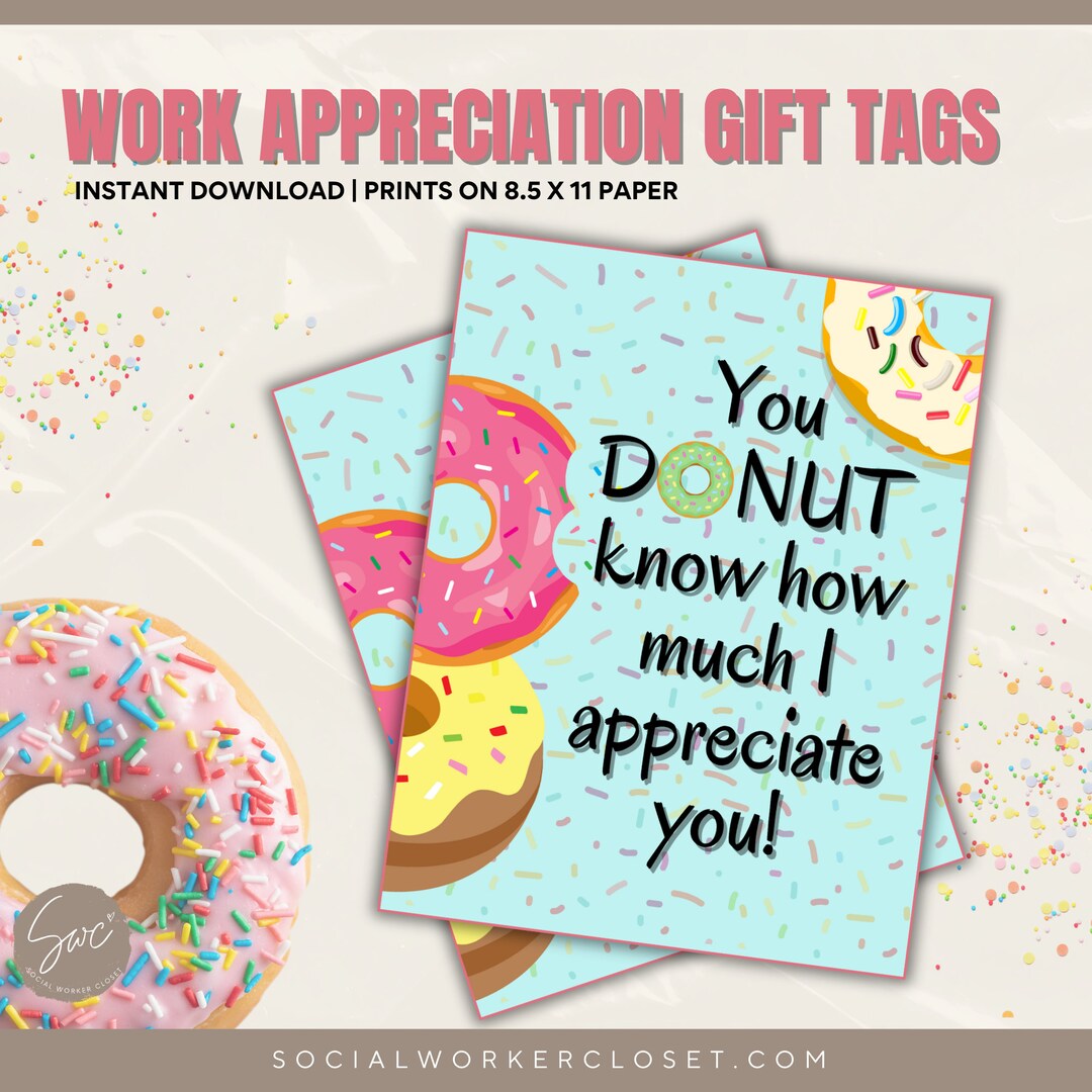 Printable Donut Treat Bag Tag for Staff Appreciation Gift Tags for Case ...