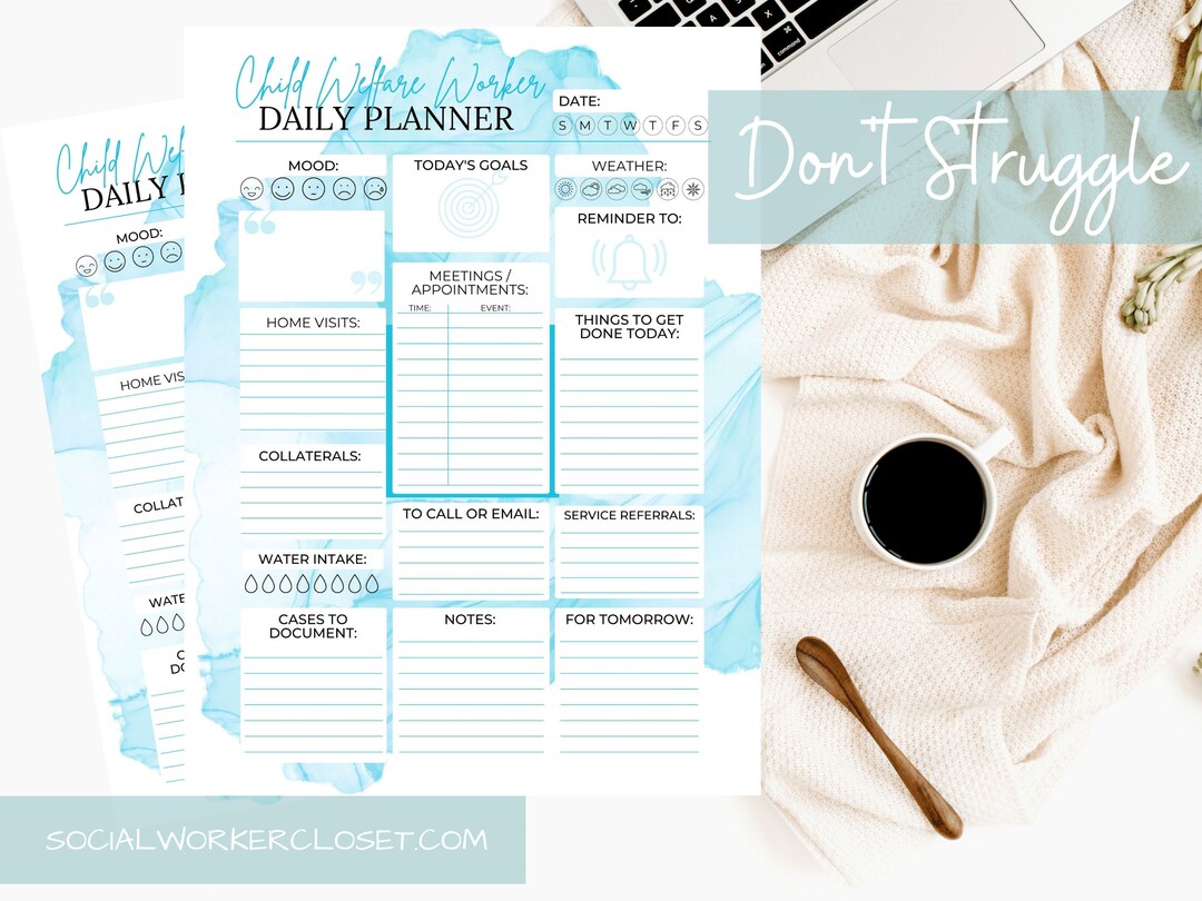 Printable Daily Planner for Child Welfare Workers Bundle Social Work ...