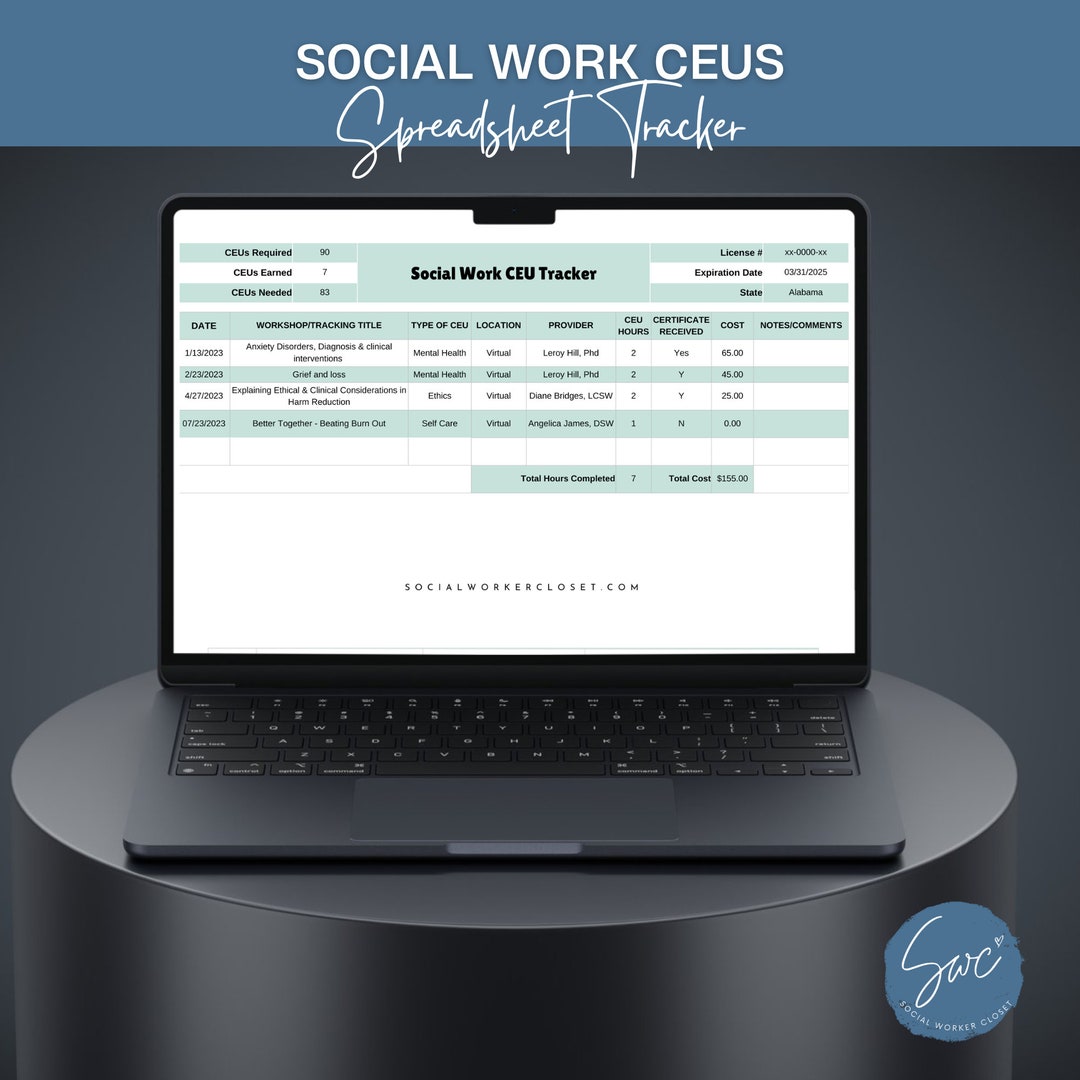 Excel Document for Social Work CEU Worksheet for Social Workers CEU ...