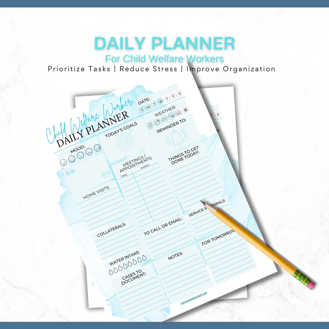 Printable Daily Planner for Child Welfare Workers Bundle | Social Work ...