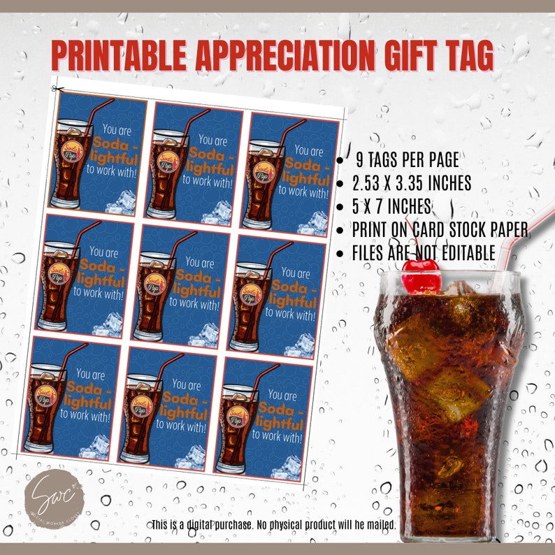 Soda-lightful Employee Appreciation Gift Tags (digital Download) - Etsy