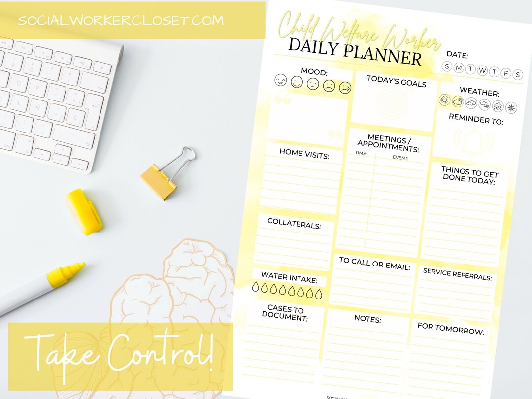 Printable Daily Planner for Child Welfare Workers Bundle Social Work ...
